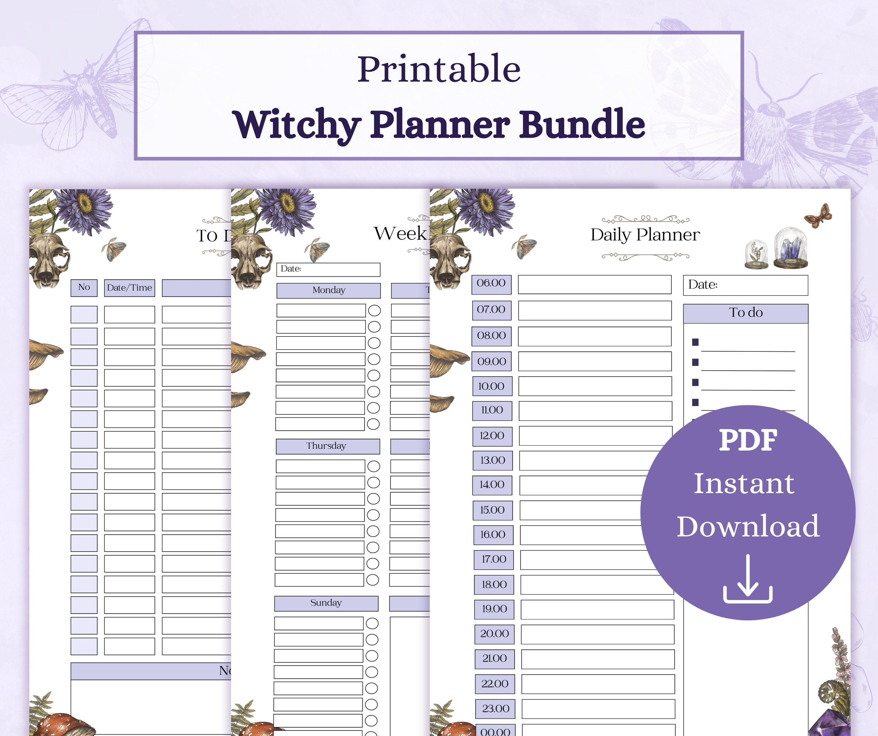 Witchy Planner Task Tracker Bundle Printable PDF | to Do List | Weekly ...
