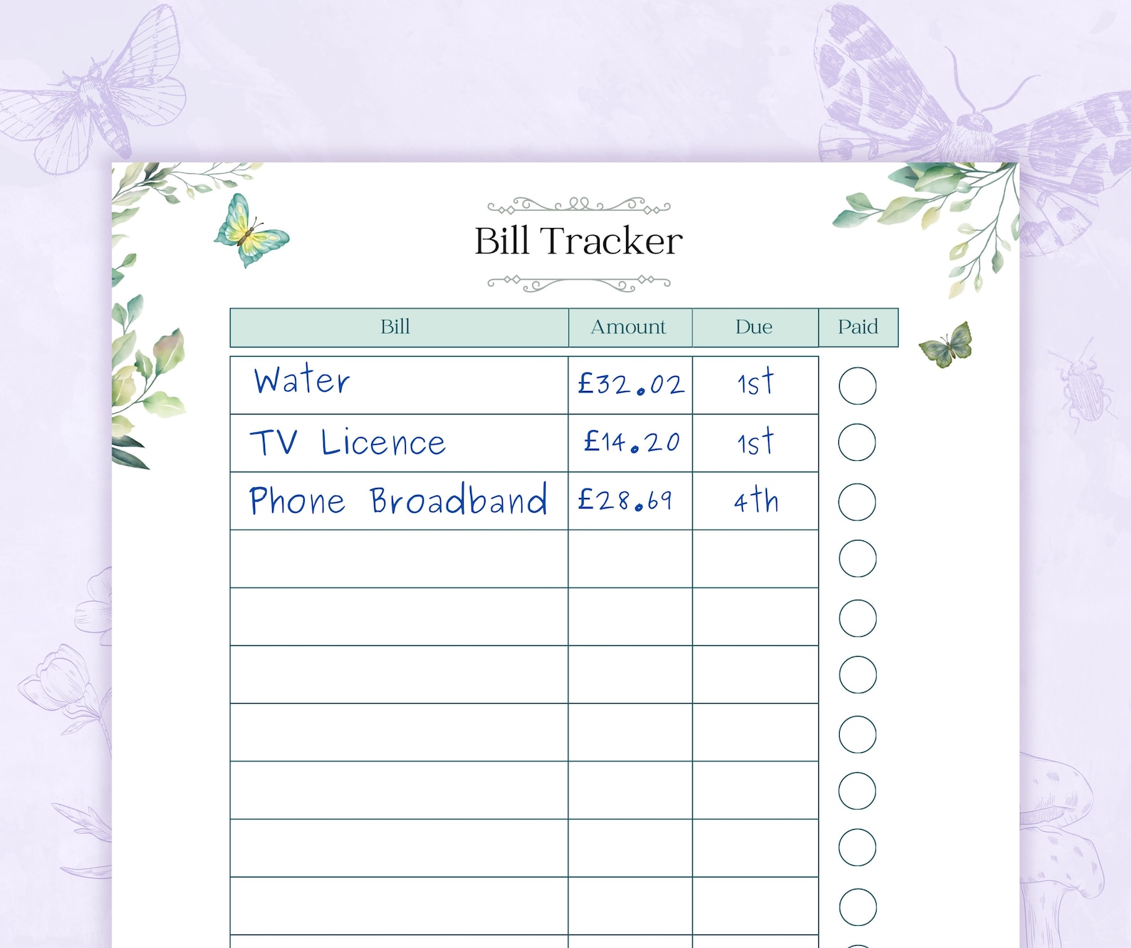 Bill Tracker Printable PDF | Payment Log | Money Diary | Bill Schedule ...