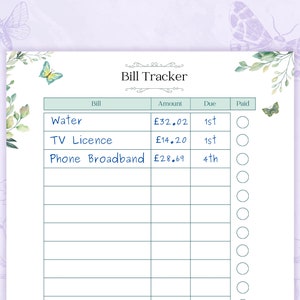 Bill Tracker Printable PDF | Payment Log | Money Diary | Bill Schedule ...