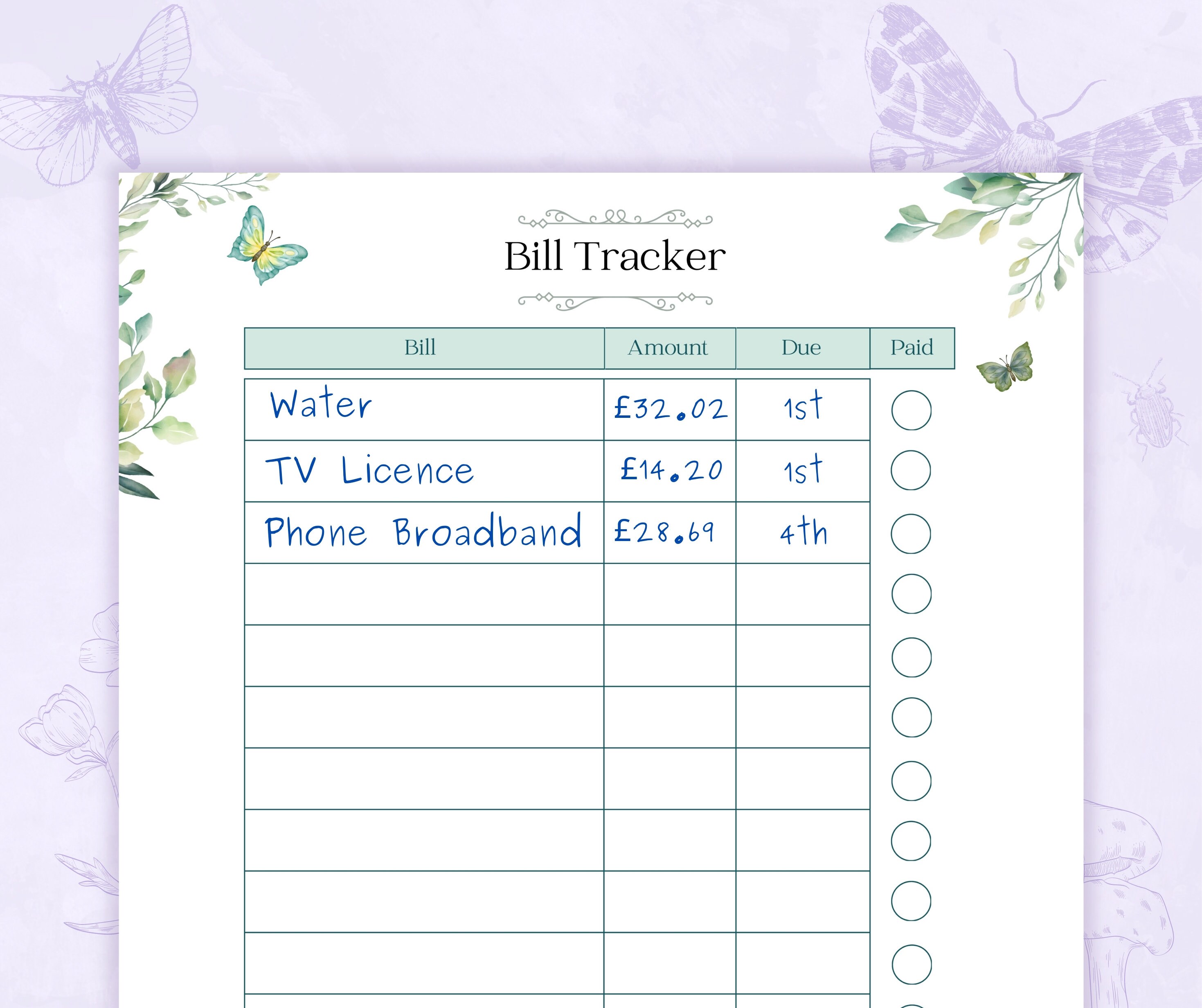 Bill Tracker Printable PDF | Payment Log | Money Diary | Bill Schedule ...