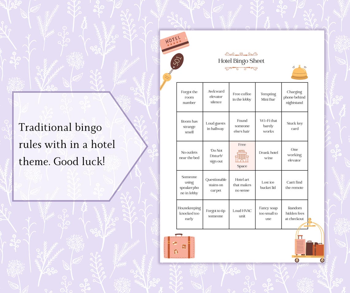 Hotel Bingo Sheet Printable PDF | Travel Game for Adults | Funny Hotel ...