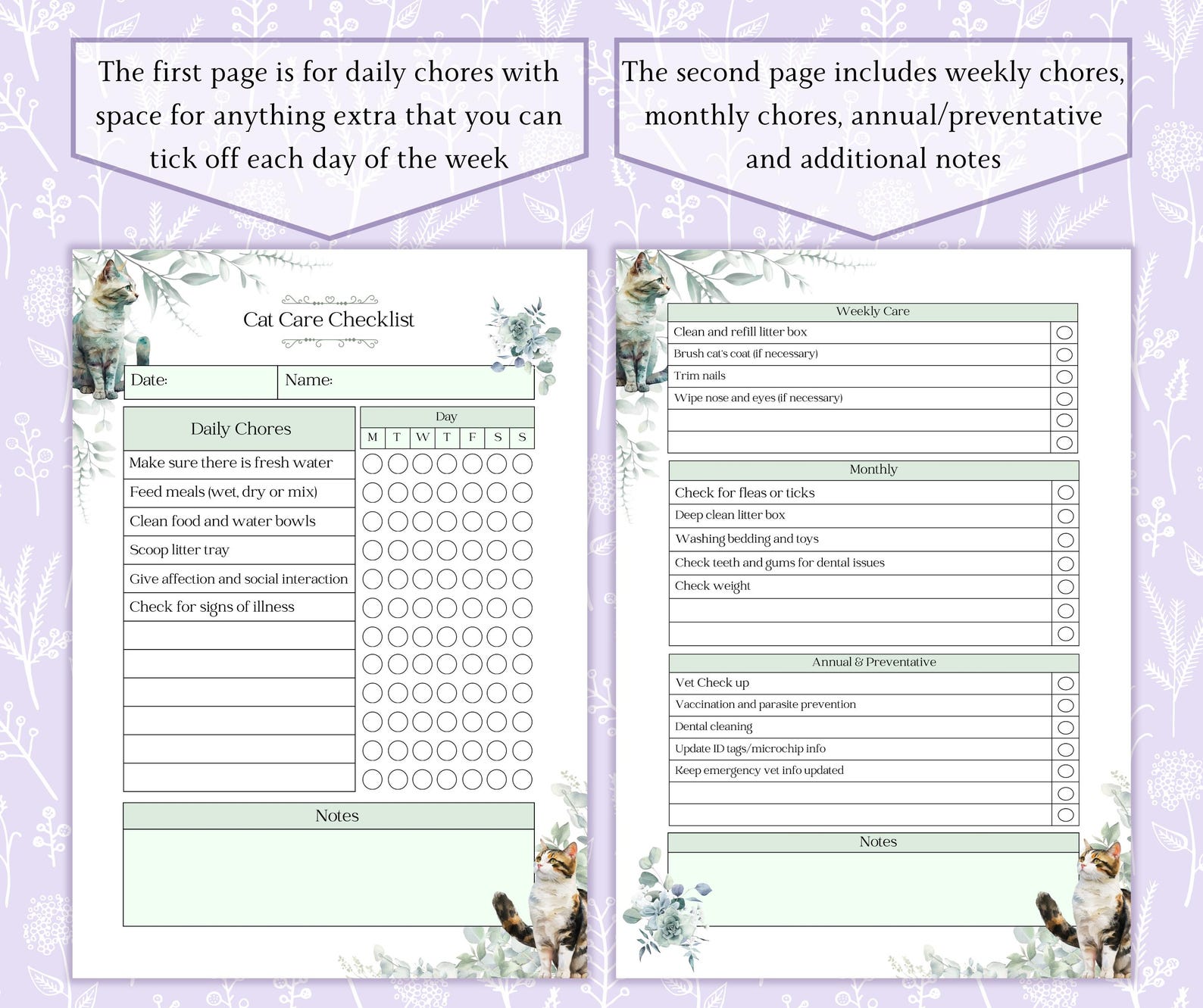 Cat Care Checklist Printable PDF | New Kitten Checklist | Pet Sitter ...