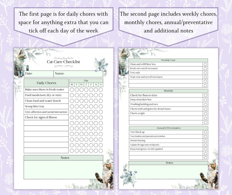 Cat Care Checklist Printable PDF | New Kitten Checklist | Pet Sitter ...