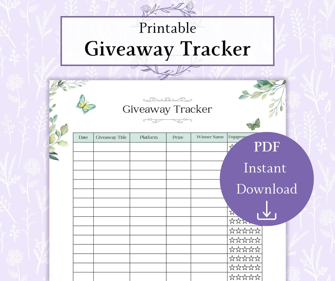 Giveaway Tracker Printable PDF | Engagement Tracking Log | Contest ...