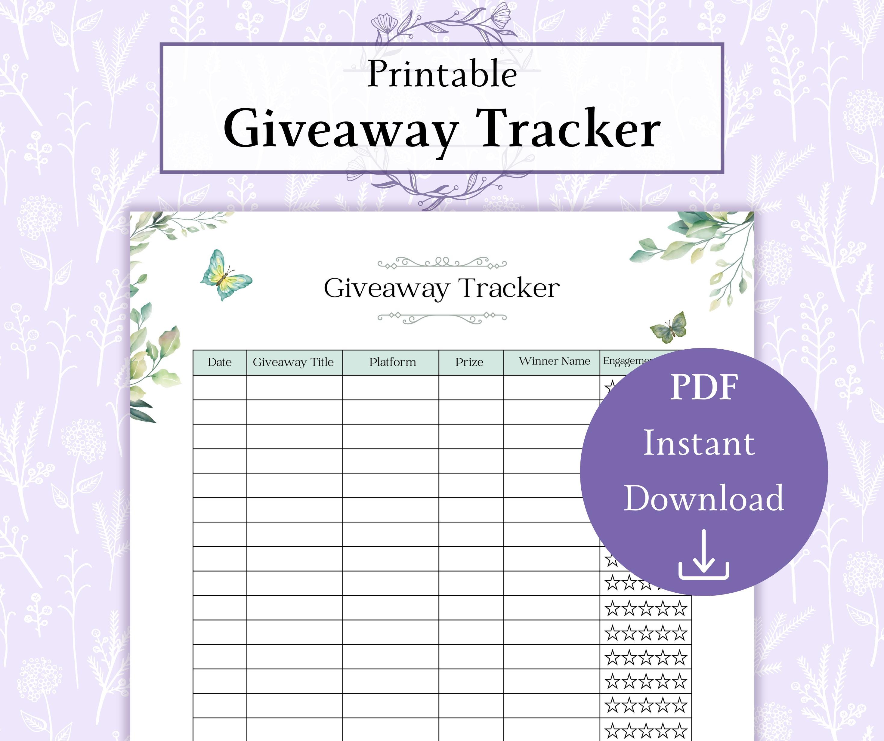Giveaway Tracker Printable PDF | Engagement Tracking Log | Contest ...
