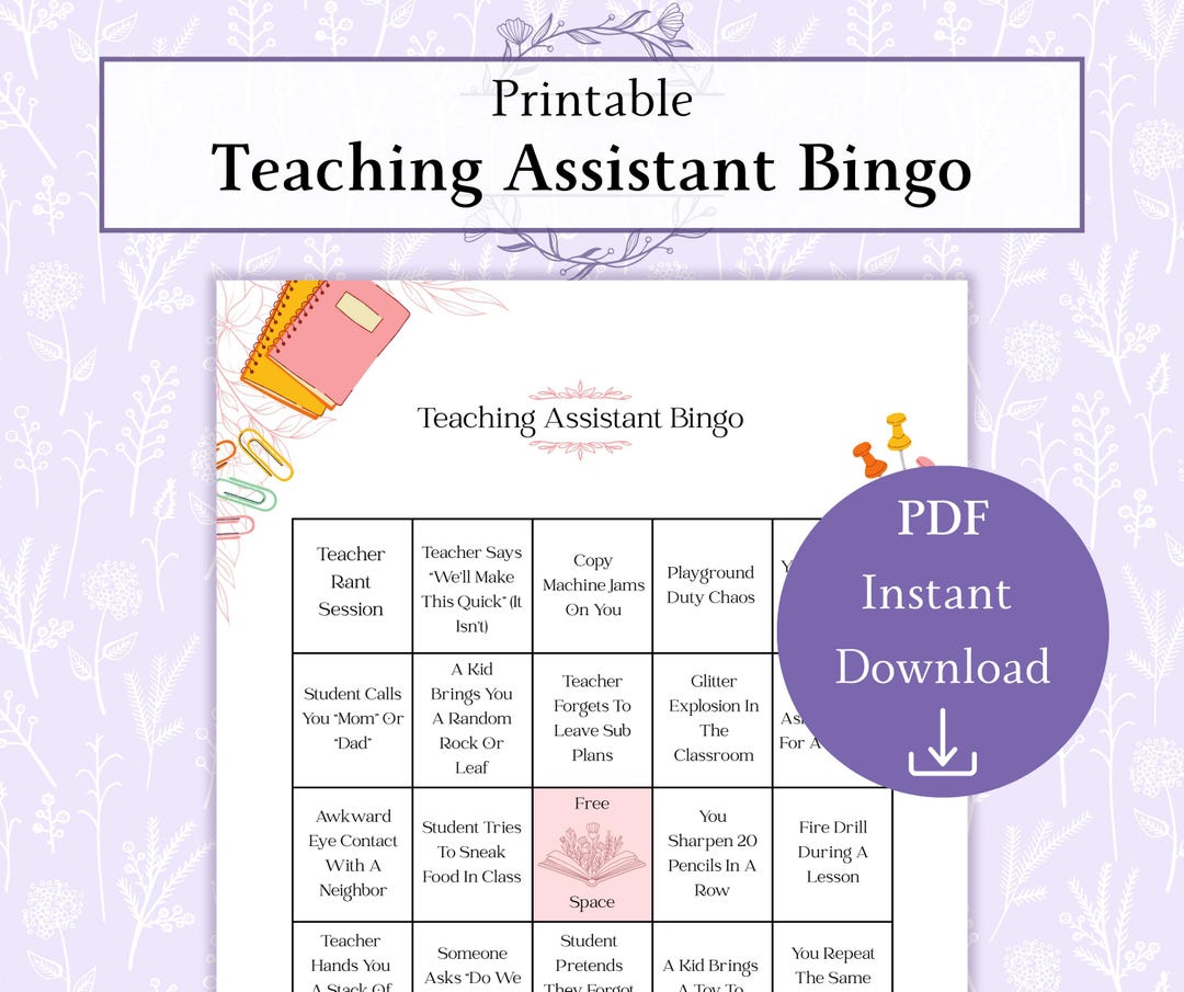 Teaching Assistant Bingo Printable PDF, School Staff Bingo, Funny ...