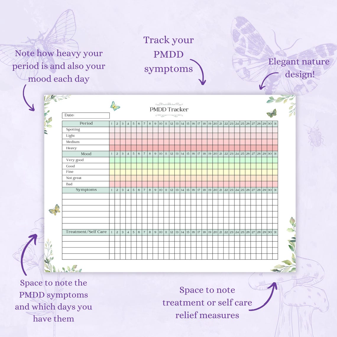 PMDD Tracker Printable PDF | Period Tracker Symptom Journal ...