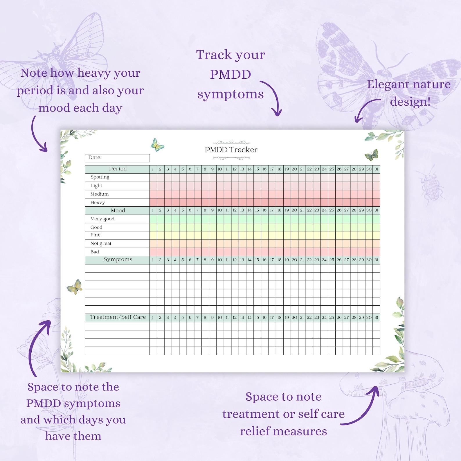 PMDD Tracker Printable PDF | Period Tracker Symptom Journal ...