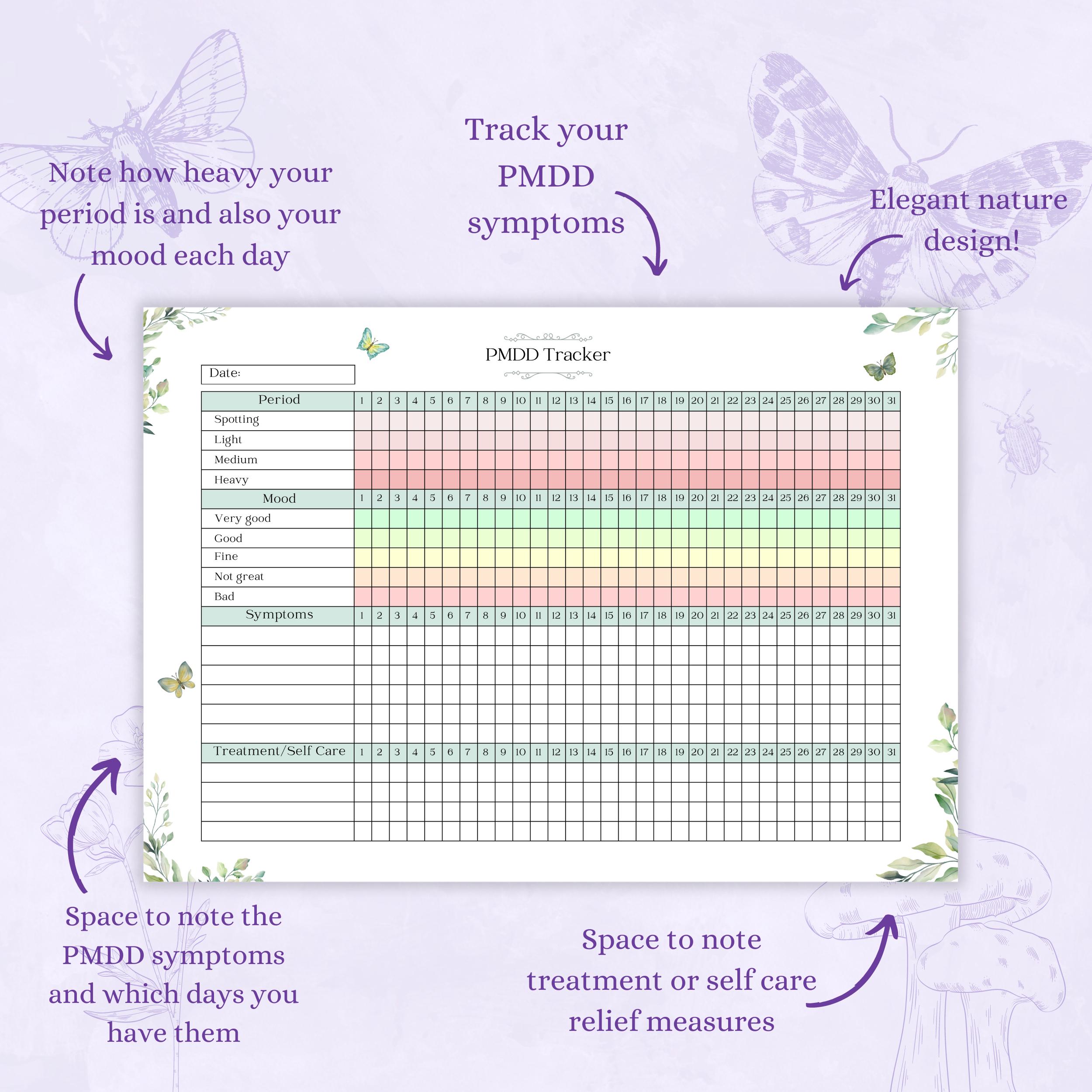 PMDD Tracker Printable PDF | Period Tracker Symptom Journal | Premenstrual Dysphoric Disorder ...