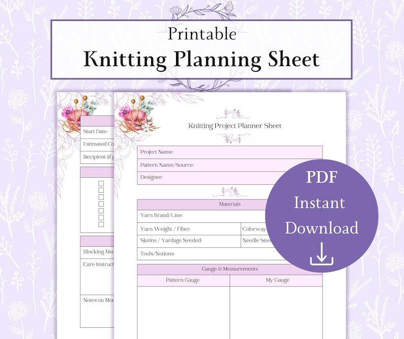 Knitting Project Planner Printable PDF, Knitting Planner, Knitting ...