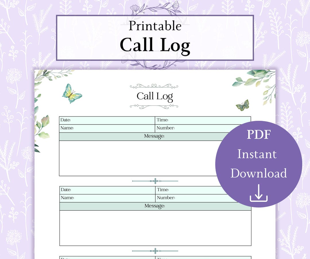 Call Log Printable PDF | Communication Log | Phone Log | Conversation ...