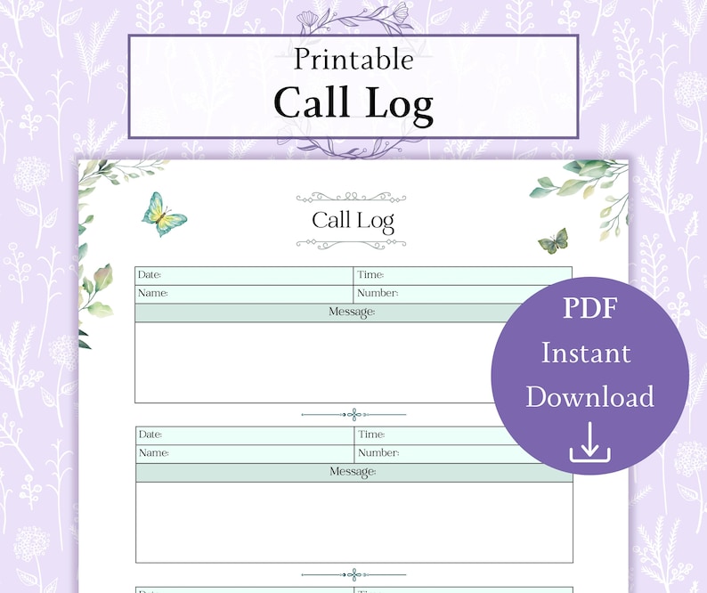 Call Log Printable PDF | Communication Log | Phone Log | Conversation ...