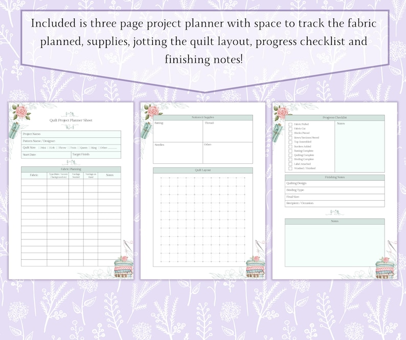 Quilters Planning Sheet Printable PDF, Quilt Project Planner, Quilting ...