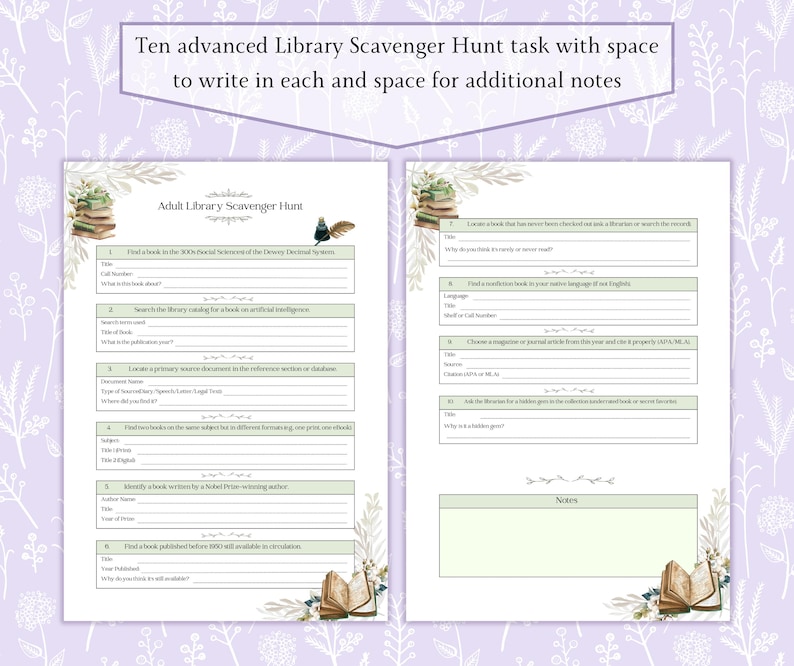 Adult Library Scavenger Hunt Printable PDF | Librarian Forms | Advanced ...