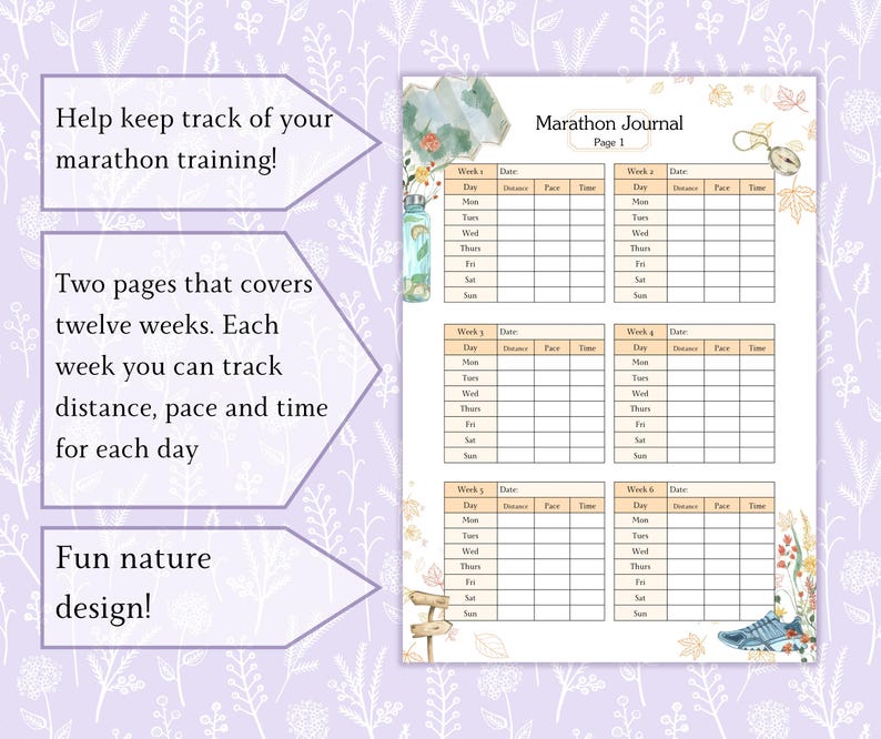 Marathon Journal Printable PDF | Runner Calendar | Running Log Book ...