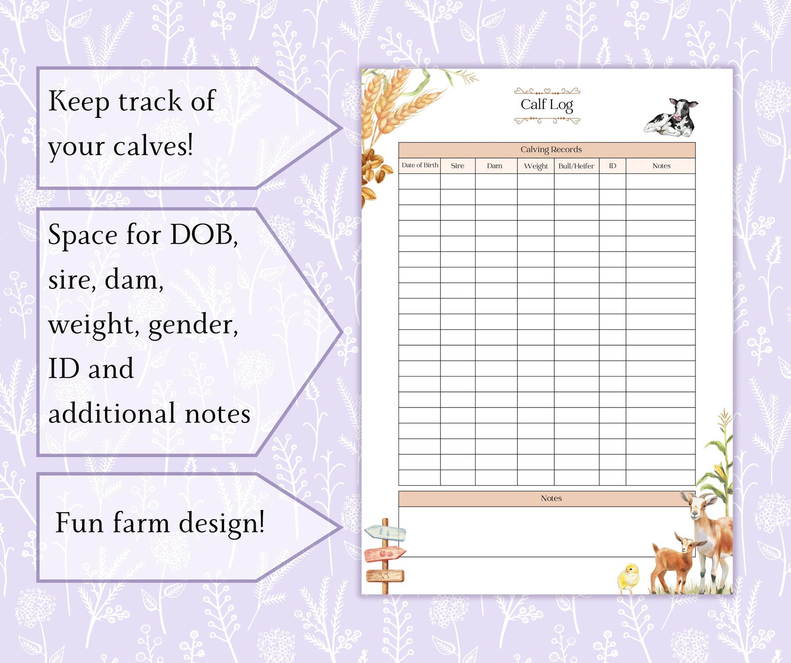 Calf and Cattle Records Bundle Printable PDF | Cattle Keeping Records ...