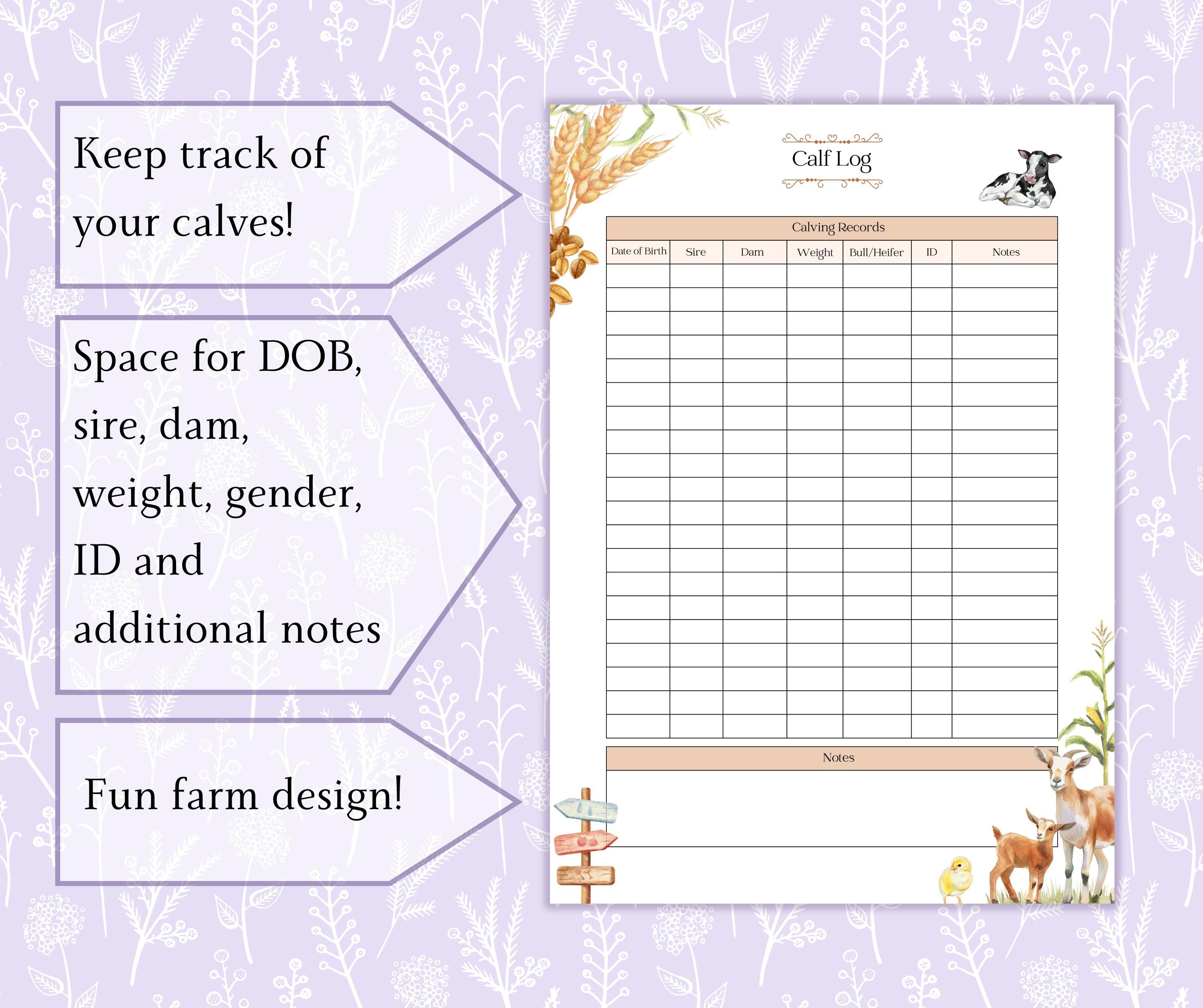 Calf and Cattle Records Bundle Printable PDF | Cattle Keeping Records | Calf Log Book Sheet ...