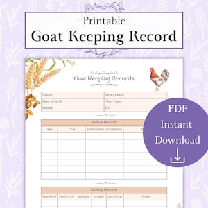 Goat Keeping Records Sheet Printable PDF | Goat Log Book | Goat Journal ...