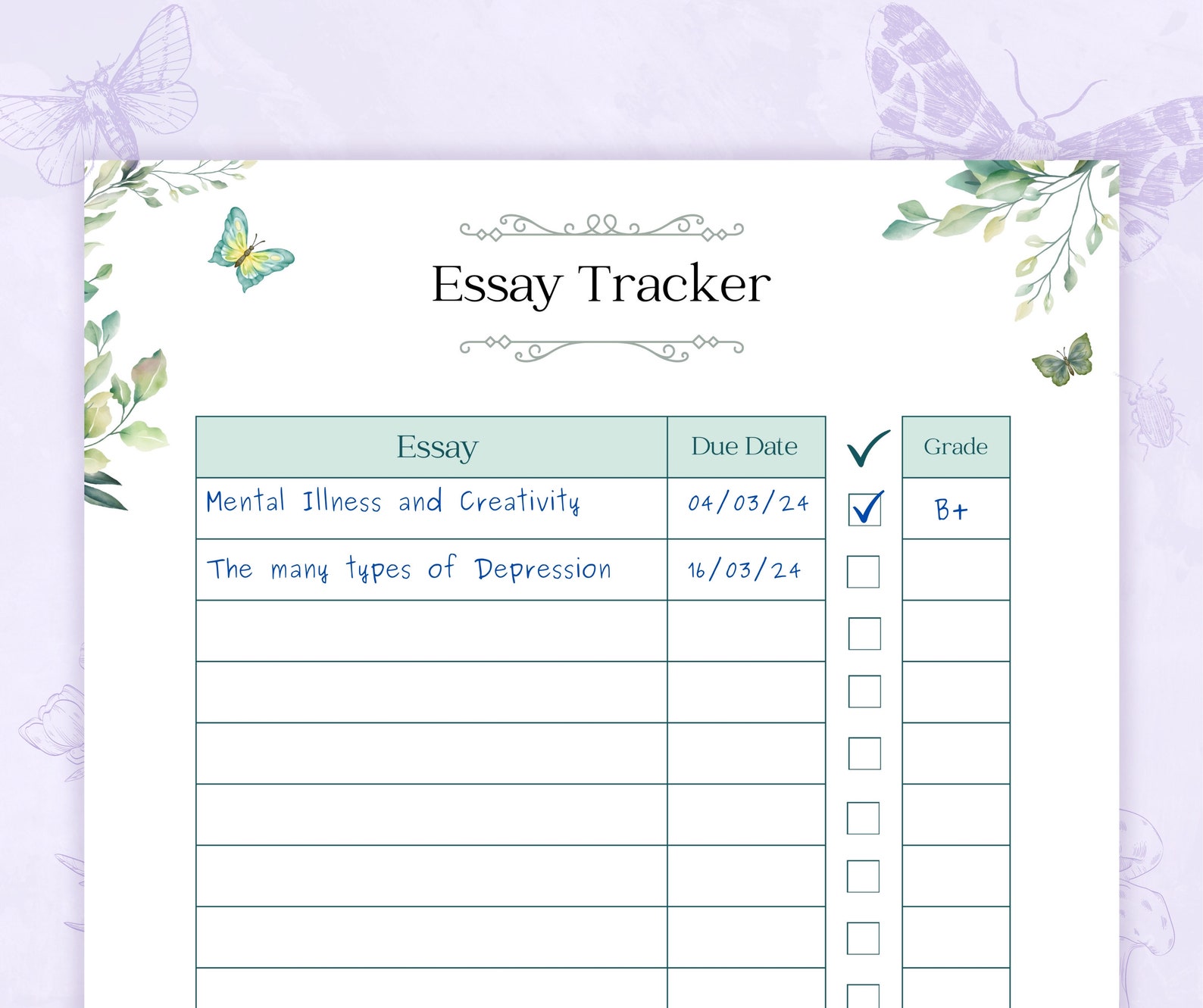 Essay Tracker Printable PDF | Assignment Tracker | Project Tracker ...