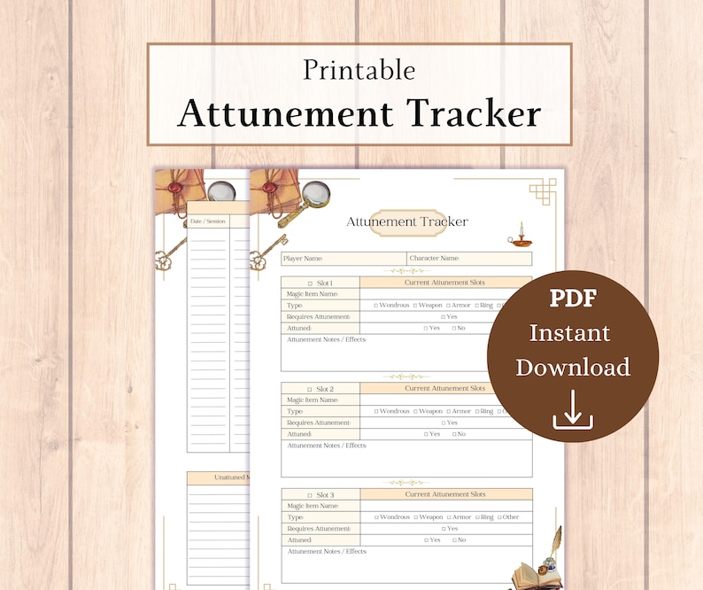 Dnd Attunement Tracker Printable PDF, Magic Item Tracking Sheet, Player ...