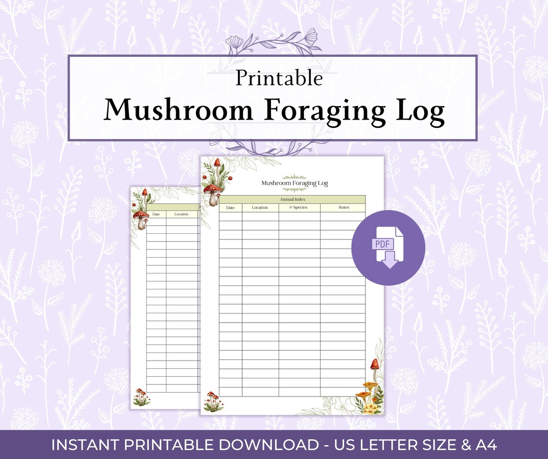 Mushroom Foraging Log Printable PDF, Wild Mushroom Tracker, Fungi ...