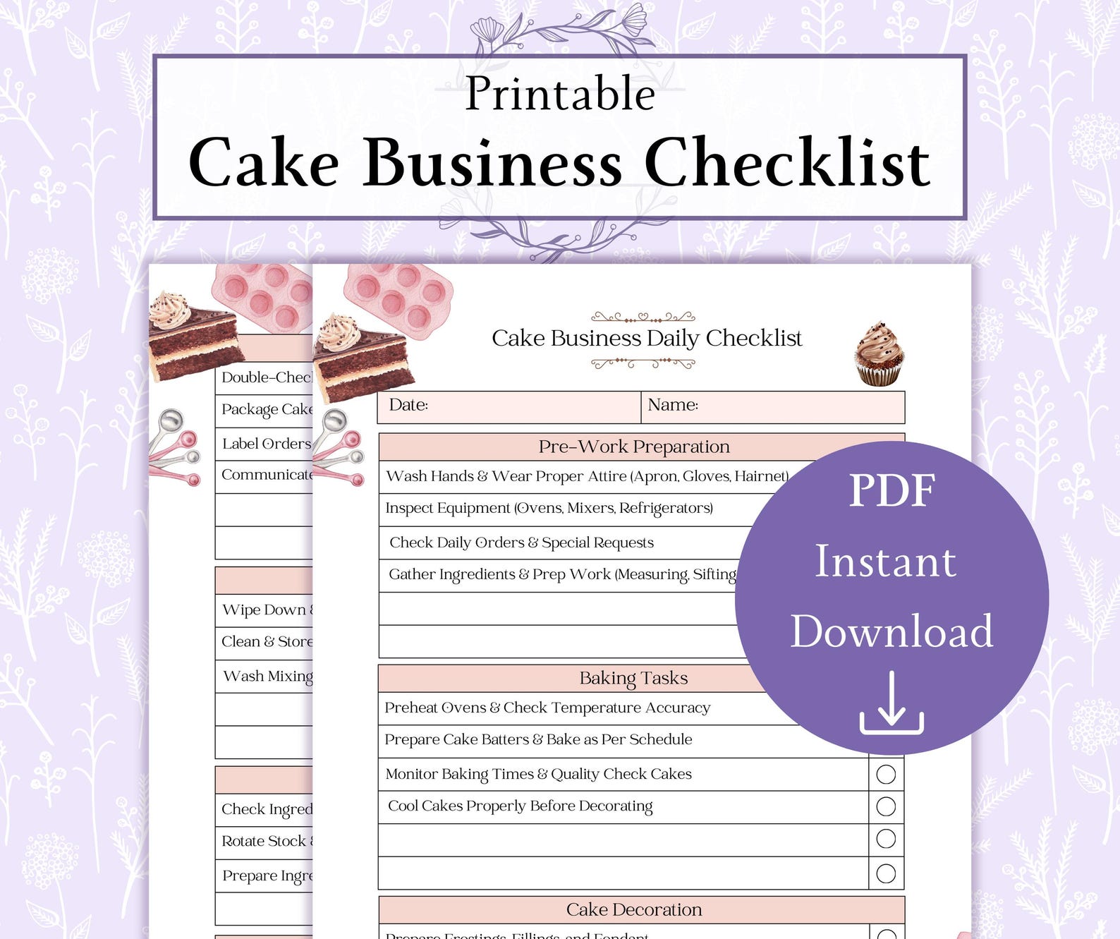 Cake Maker Checklist Printable PDF | Bakery Checklist | Cake Business ...