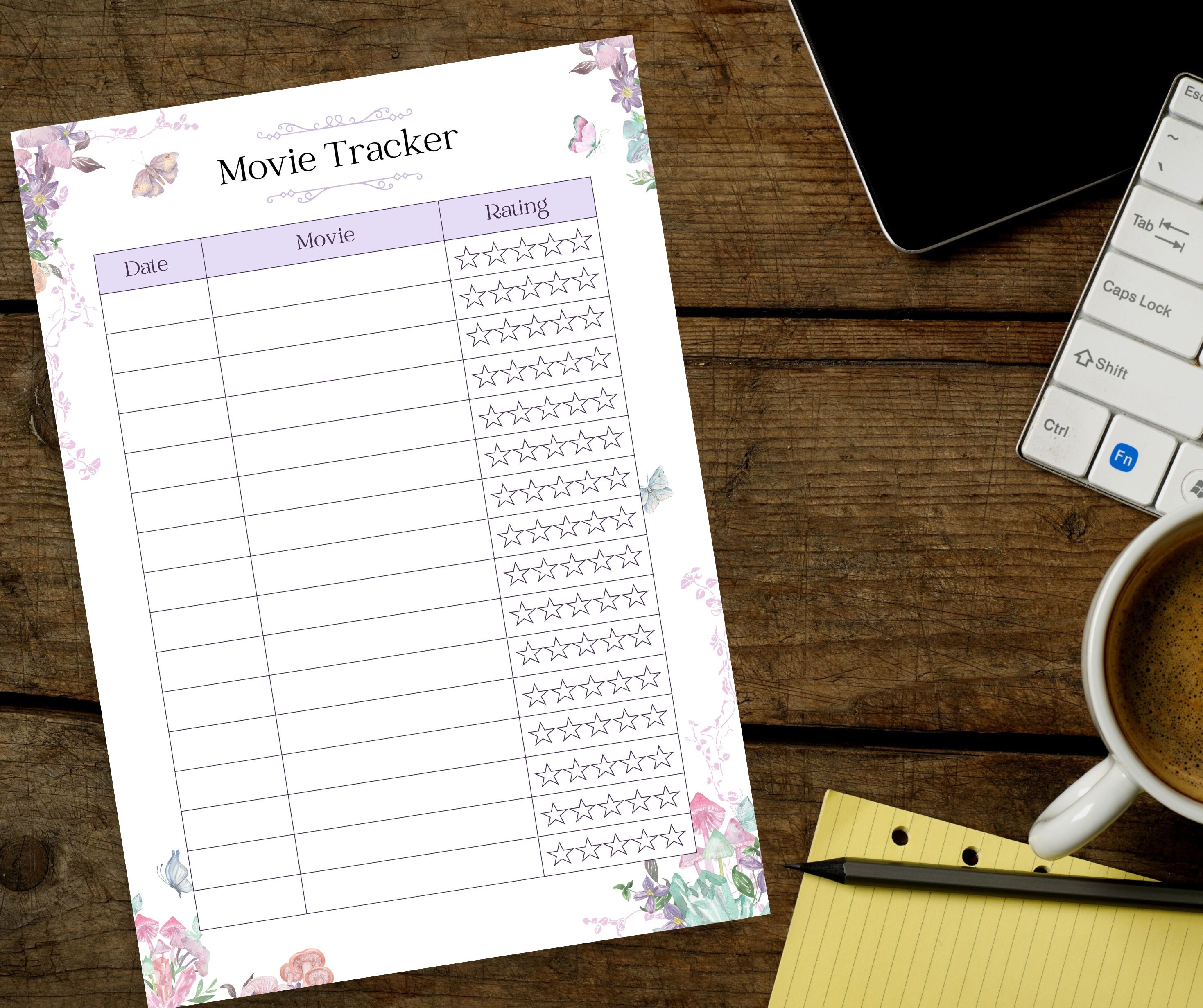 Movie Tracker Printable PDF | Movie Critic | Movie Night | Movie Review ...