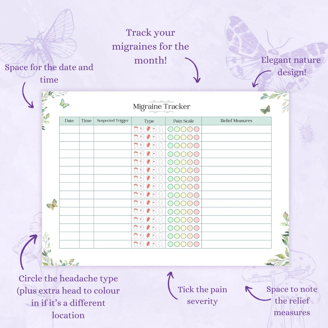 Migraine Tracker Printable PDF | Headache Diary | Migraine Journal ...