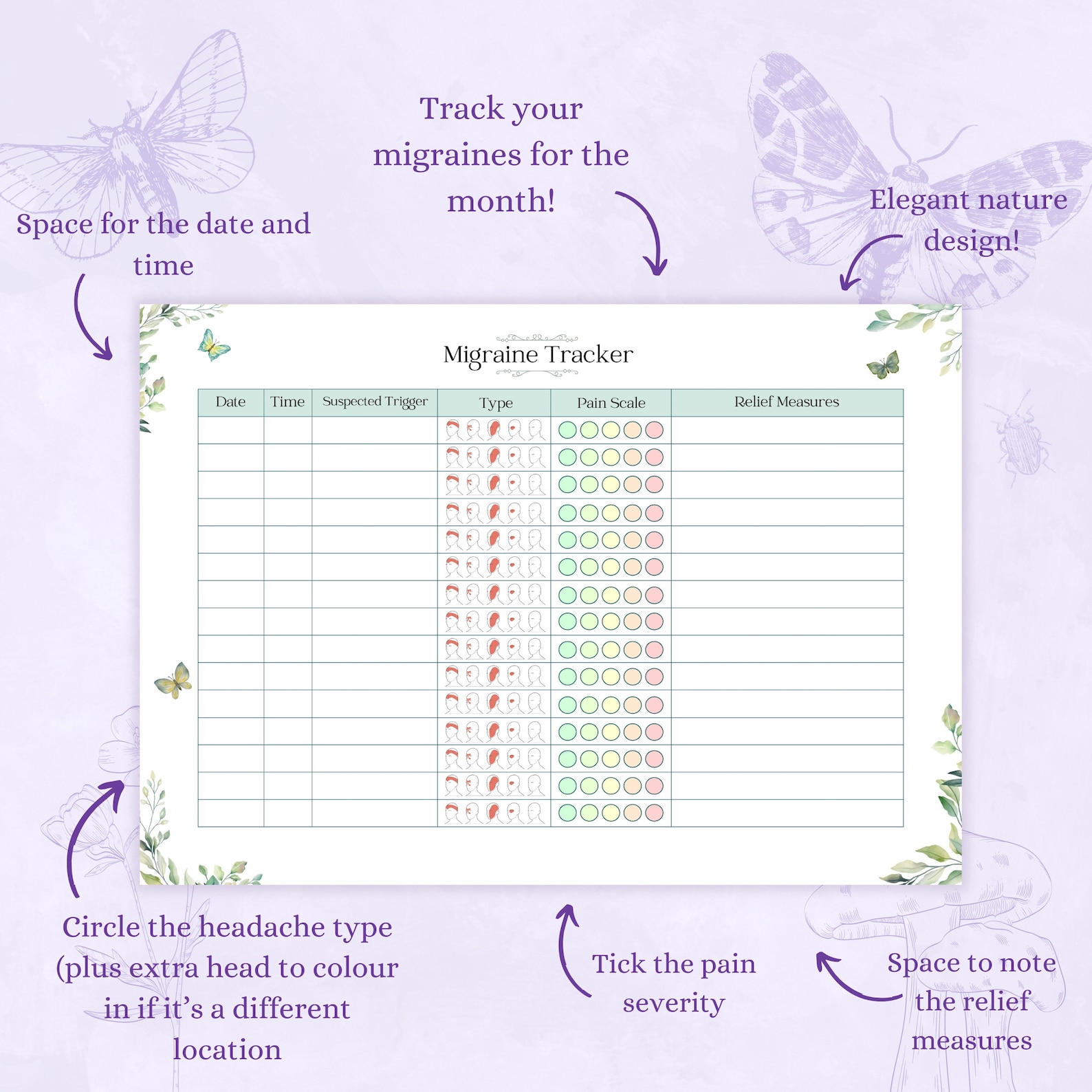 Migraine Tracker Printable PDF Headache Diary Migraine Journal Medical ...