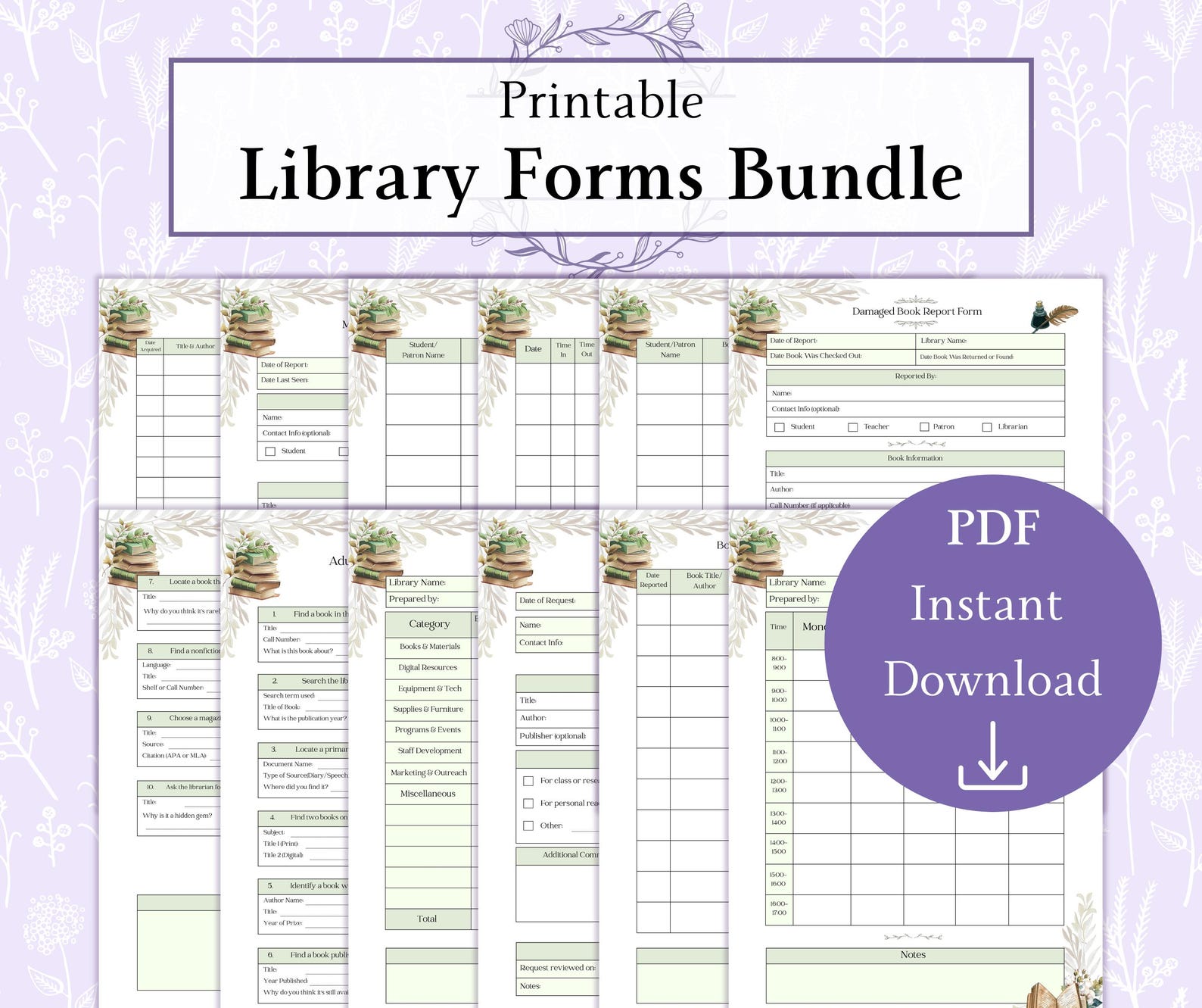 Librarian Forms Bundle Printable PDF | Library Management Form Pack ...