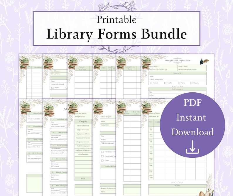Librarian Forms Bundle Printable PDF | Library Management Form Pack ...