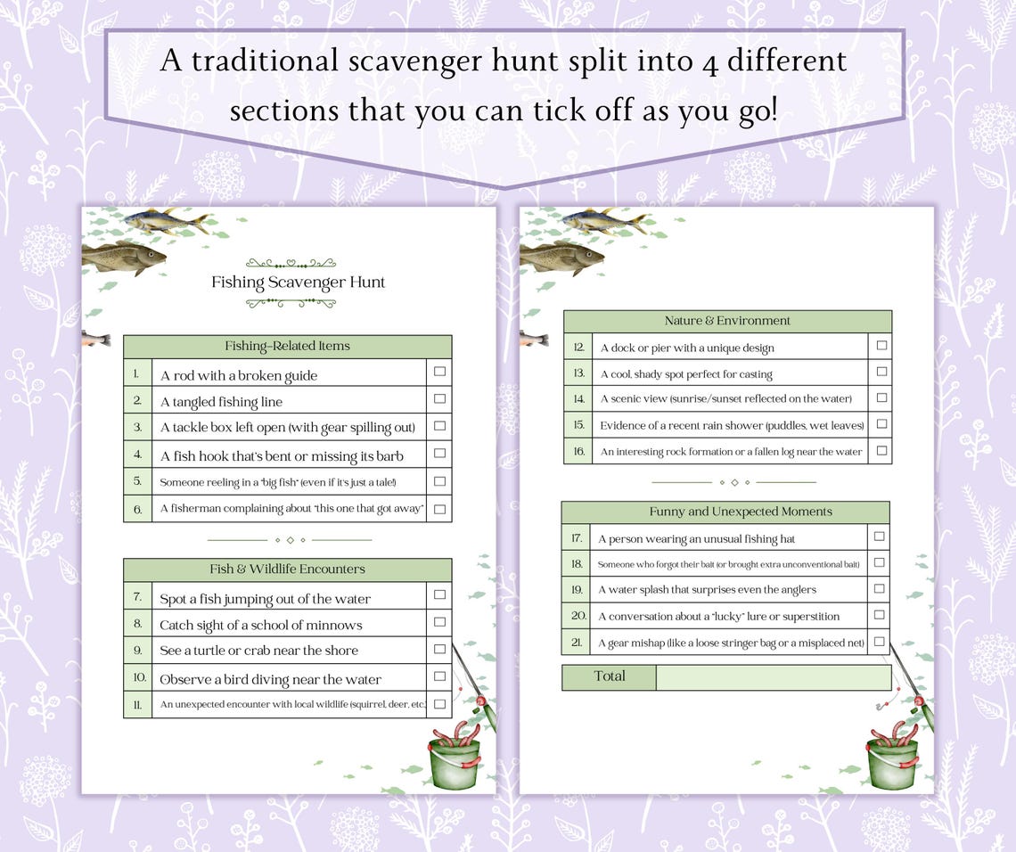 Fishing Scavenger Hunt Printable PDF | Outdoor Scavenger Hunt ...