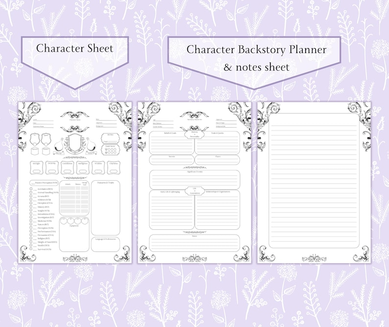 Gothic Character Sheet and Dnd Character Backstory Bundle Printable PDF ...
