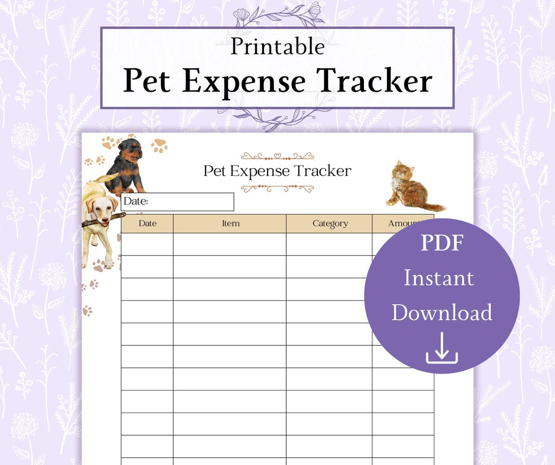 Pet Expense Tracker Printable PDF | Pet Care Log | Pet Budget Chart ...