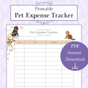 Pet Expense Tracker Printable PDF | Pet Care Log | Pet Budget Chart ...