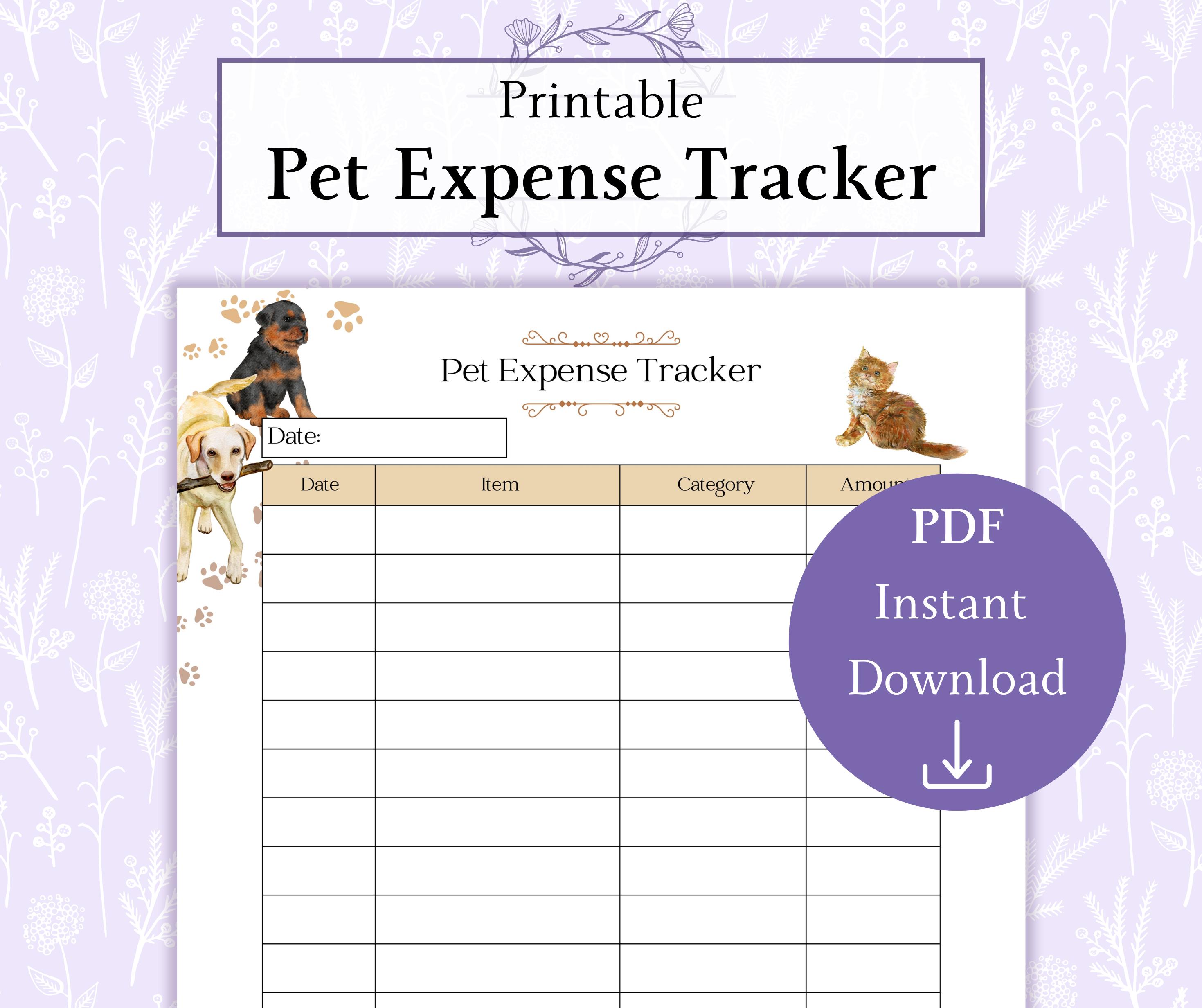 Pet Expense Tracker Printable PDF | Pet Care Log | Pet Budget Chart ...