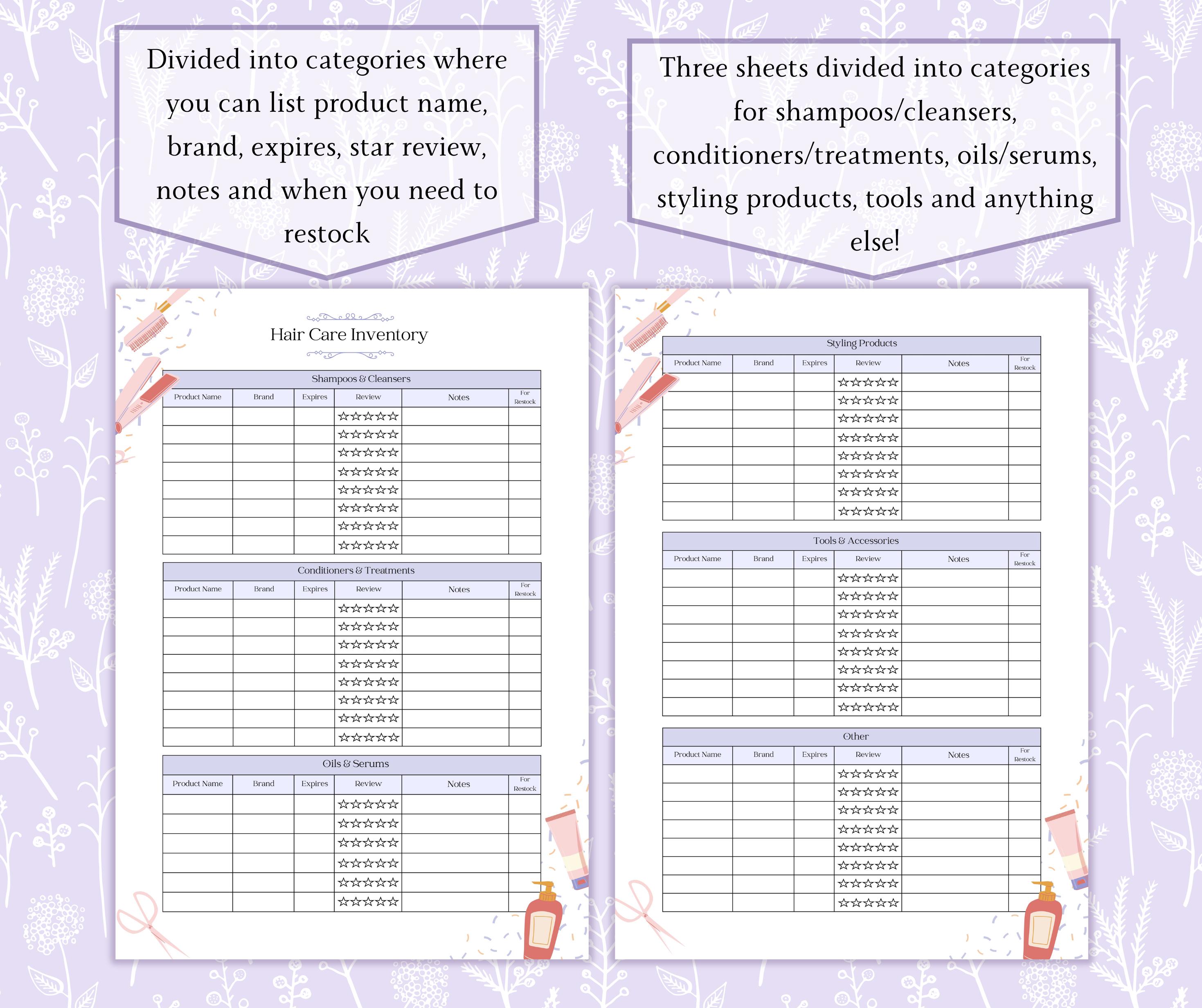 Hair Salon Inventory List Printable PDF | Beauty Inventory Control ...