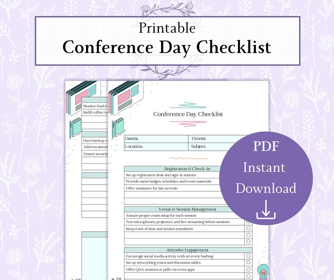 Conference Day Checklist Printable PDF | Conference Agenda List ...