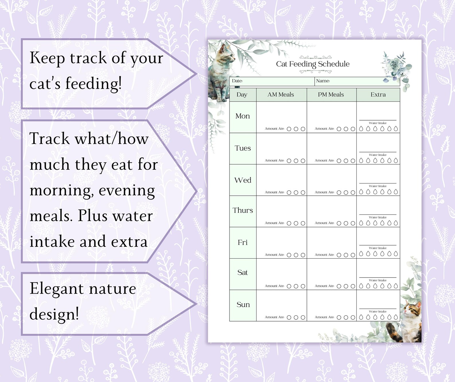 Cat Feeding Tracker Printable PDF | Pet Feeding Chart | Cat Care ...