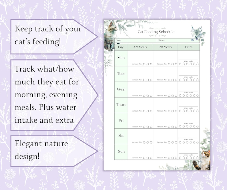 Cat Feeding Tracker Printable PDF | Pet Feeding Chart | Cat Care ...