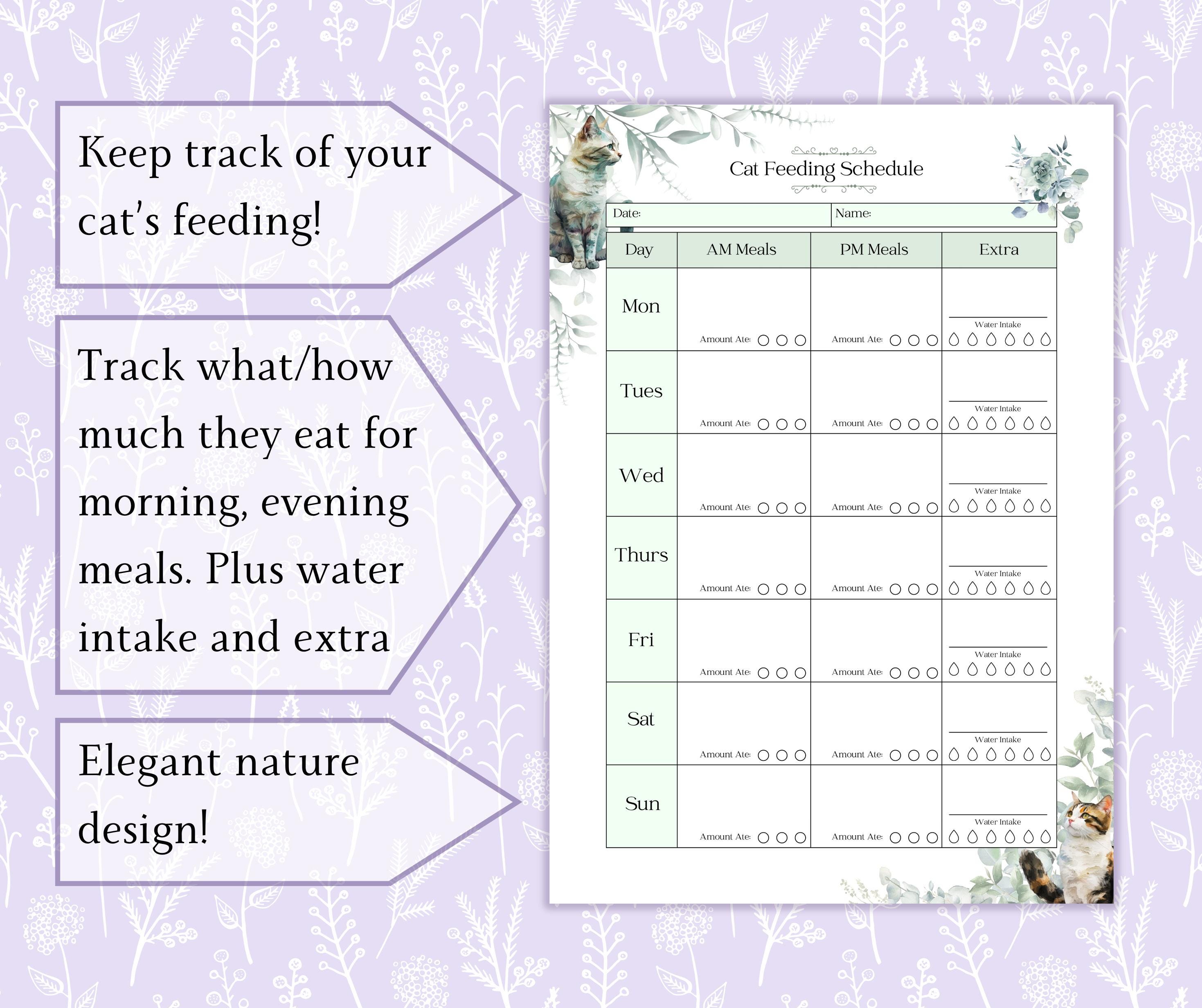 Cat Feeding Tracker Printable PDF | Pet Feeding Chart | Cat Care ...