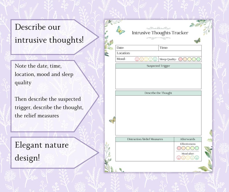 Intrusive Thoughts Tracker Bundle Printable PDF | Intrusive Thoughts ...