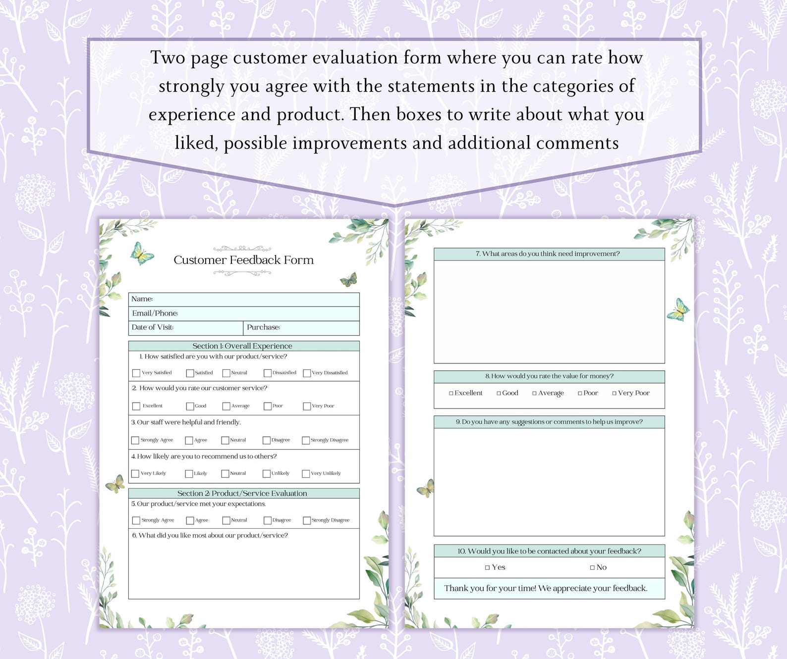 Customer Feedback Form Printable PDF | Business Feedback Tracker Sheet ...