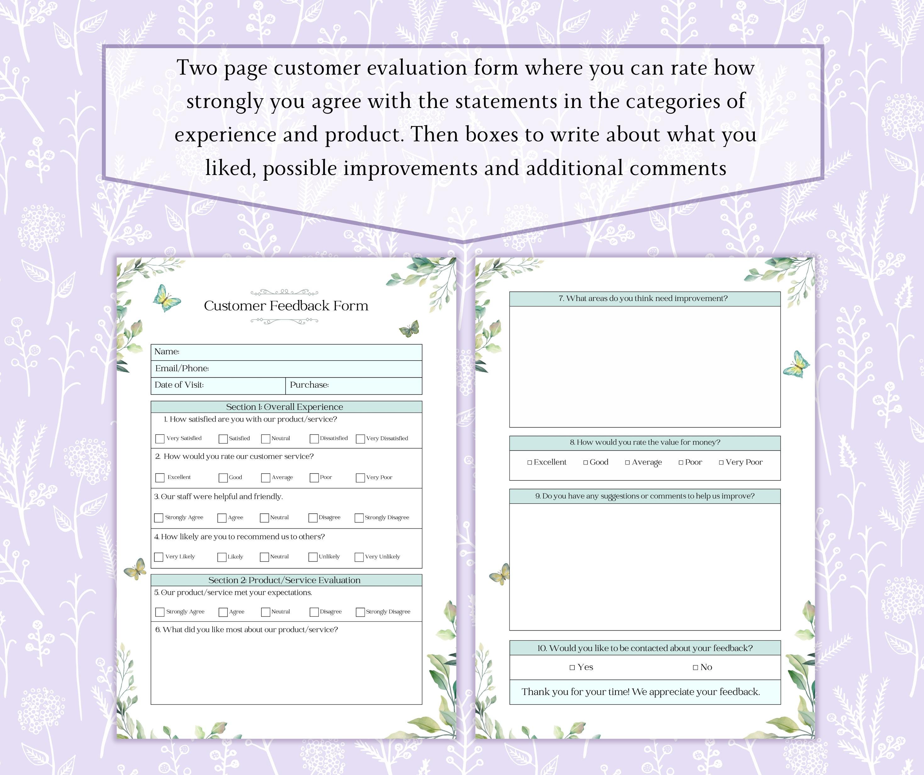 Customer Feedback Form Printable PDF | Business Feedback Tracker Sheet ...