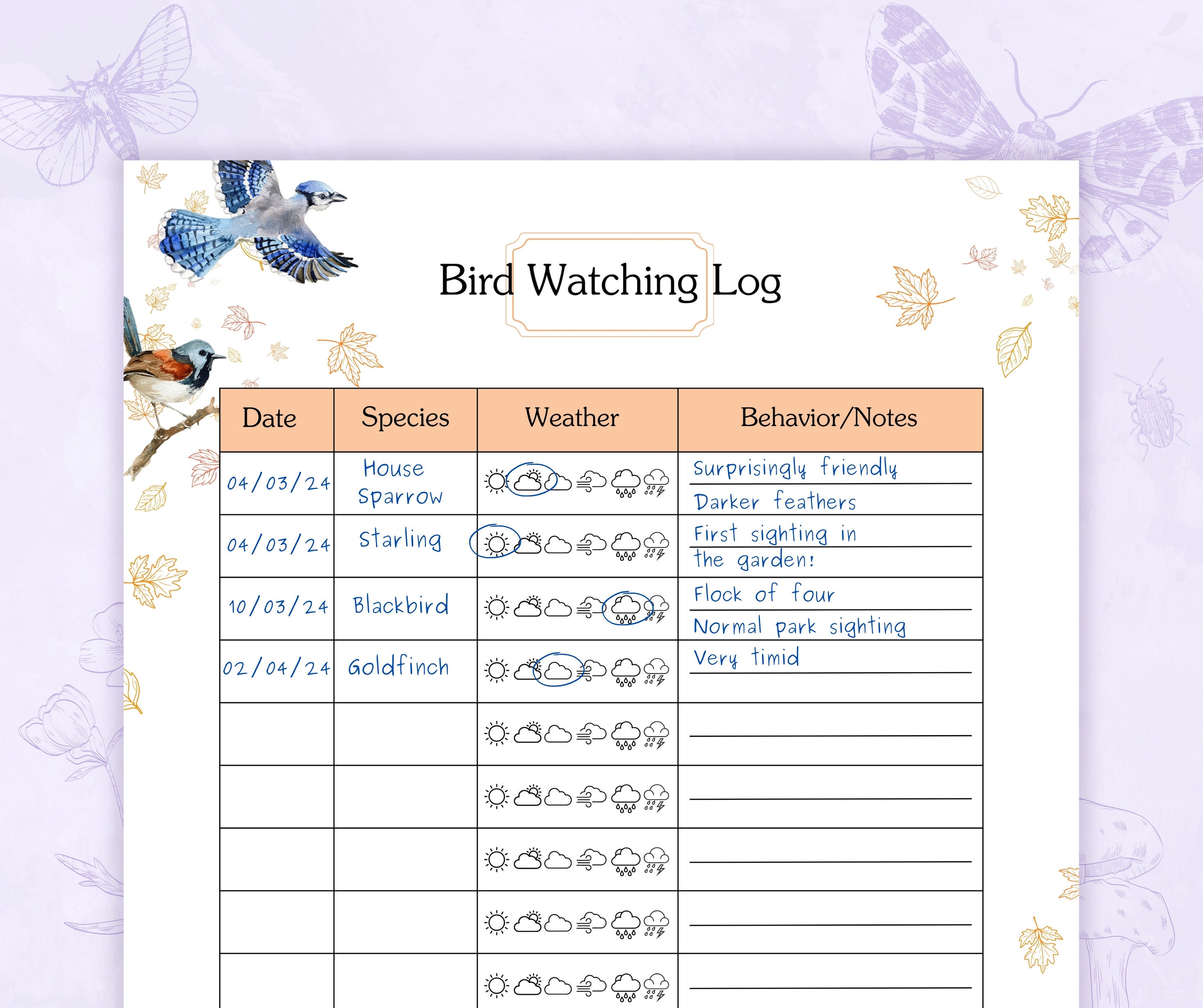 Bird Watching Log Printable PDF | Bird Nerd | Bird Diary | Bird Watching Journal | Avian Tracker ...