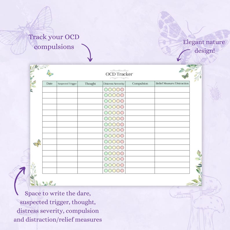 OCD Tracker Printable PDF | Symptom Tracker | OCD Symptoms | Trigger ...