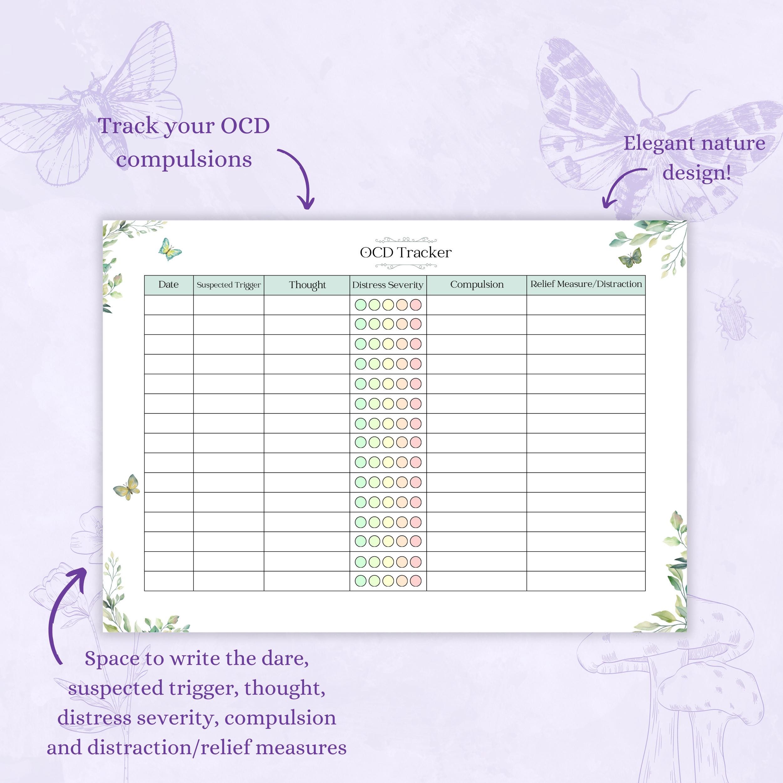 OCD Tracker Printable PDF | Symptom Tracker | OCD Symptoms | Trigger ...