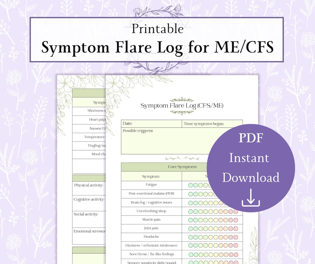 Symptom Flare Log for CFS ME Printable PDF, Chronic Illness Symptom ...