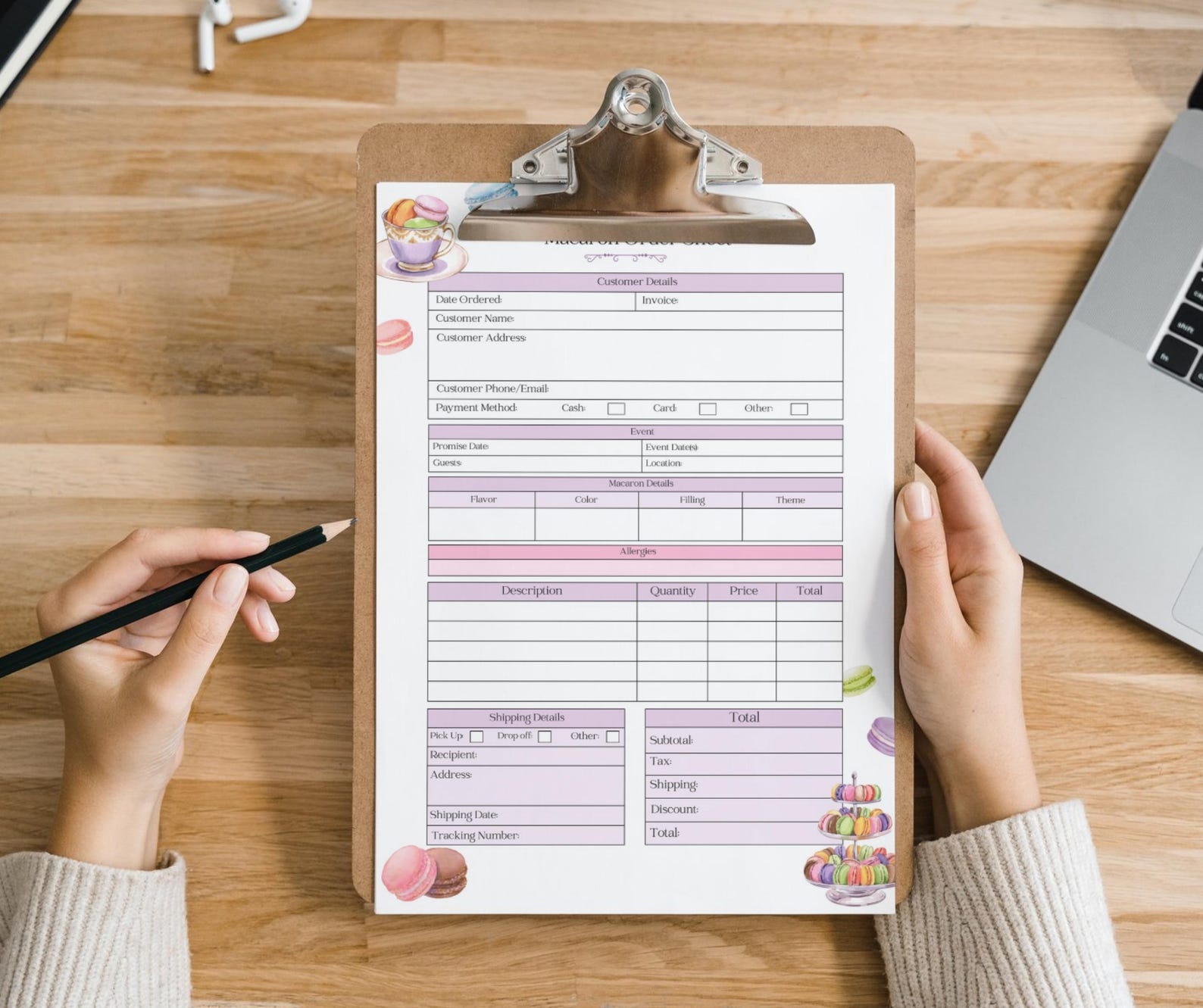 Macaron Order Form Printable PDF | Macaron Order Log | Dessert Order ...