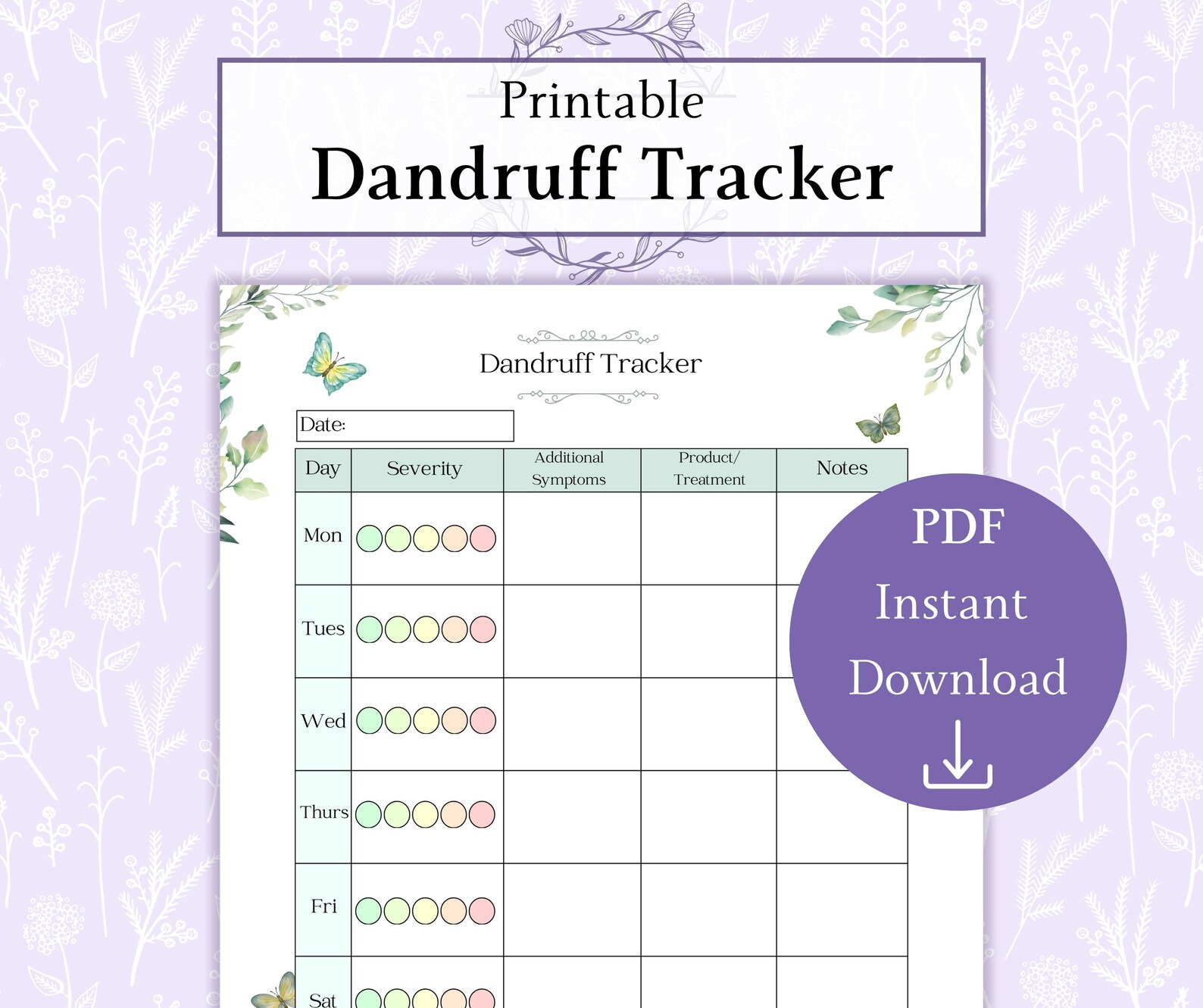 Dandruff Tracker Printable PDF | Haircare Journal | Dry Scalp Diary ...